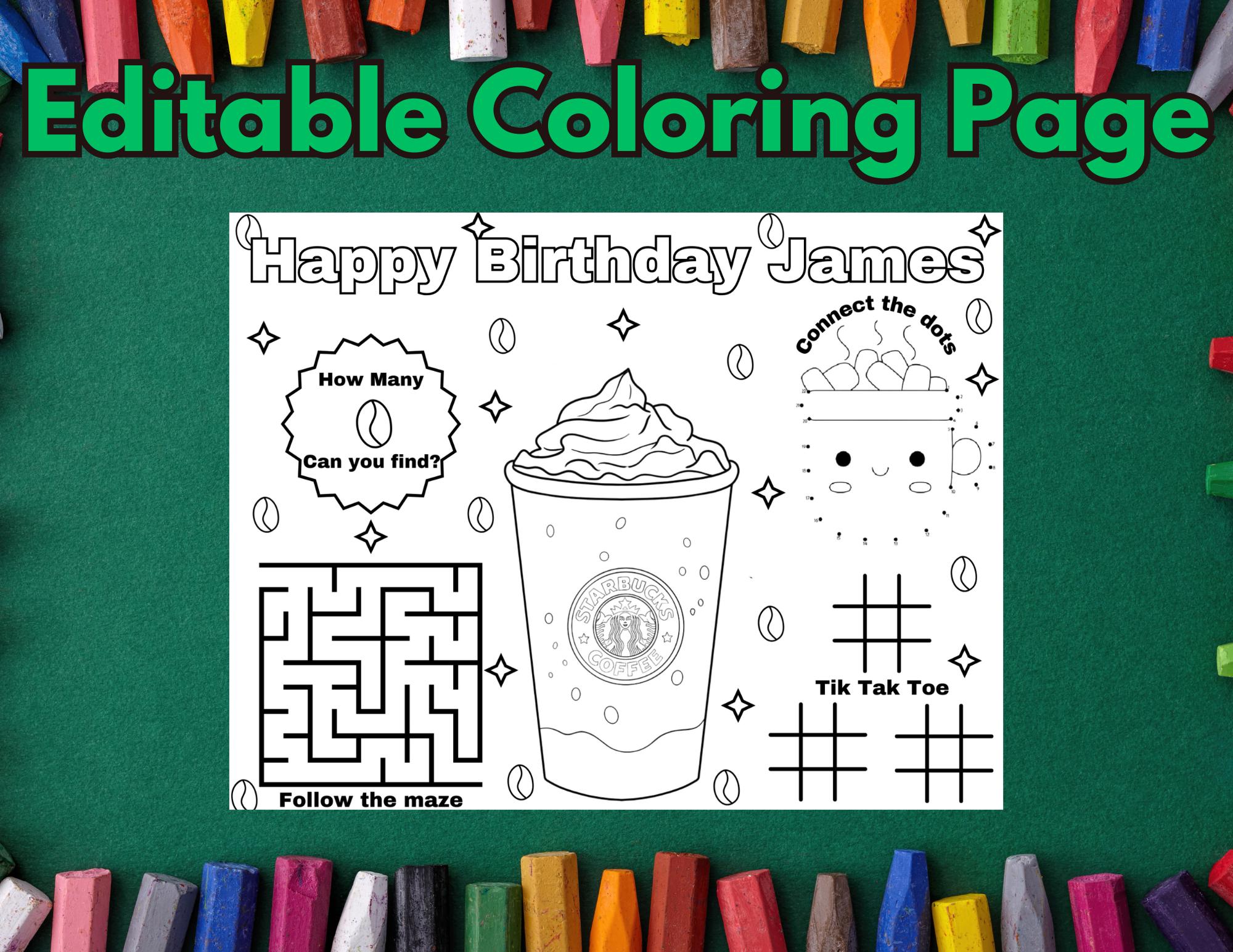 Starbucks Activity Sheet, Starbucks Coloring Sheet, Starbucks Party ...