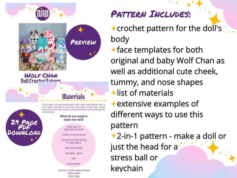 Wolf Chan Inspired Mini Skzoo Crochet Doll Pattern - Etsy