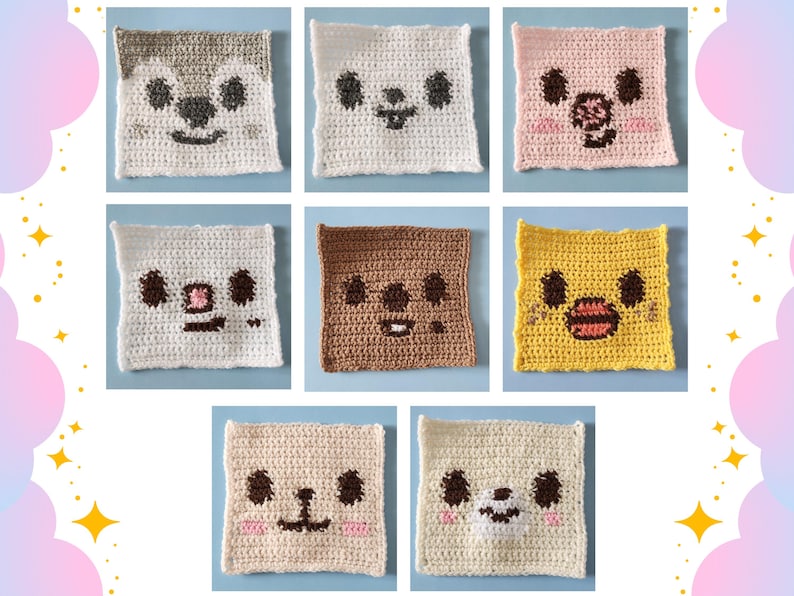 Baby Skzoo Face Stray Kids Inspired All 8 Granny Square Crochet Pattern ...