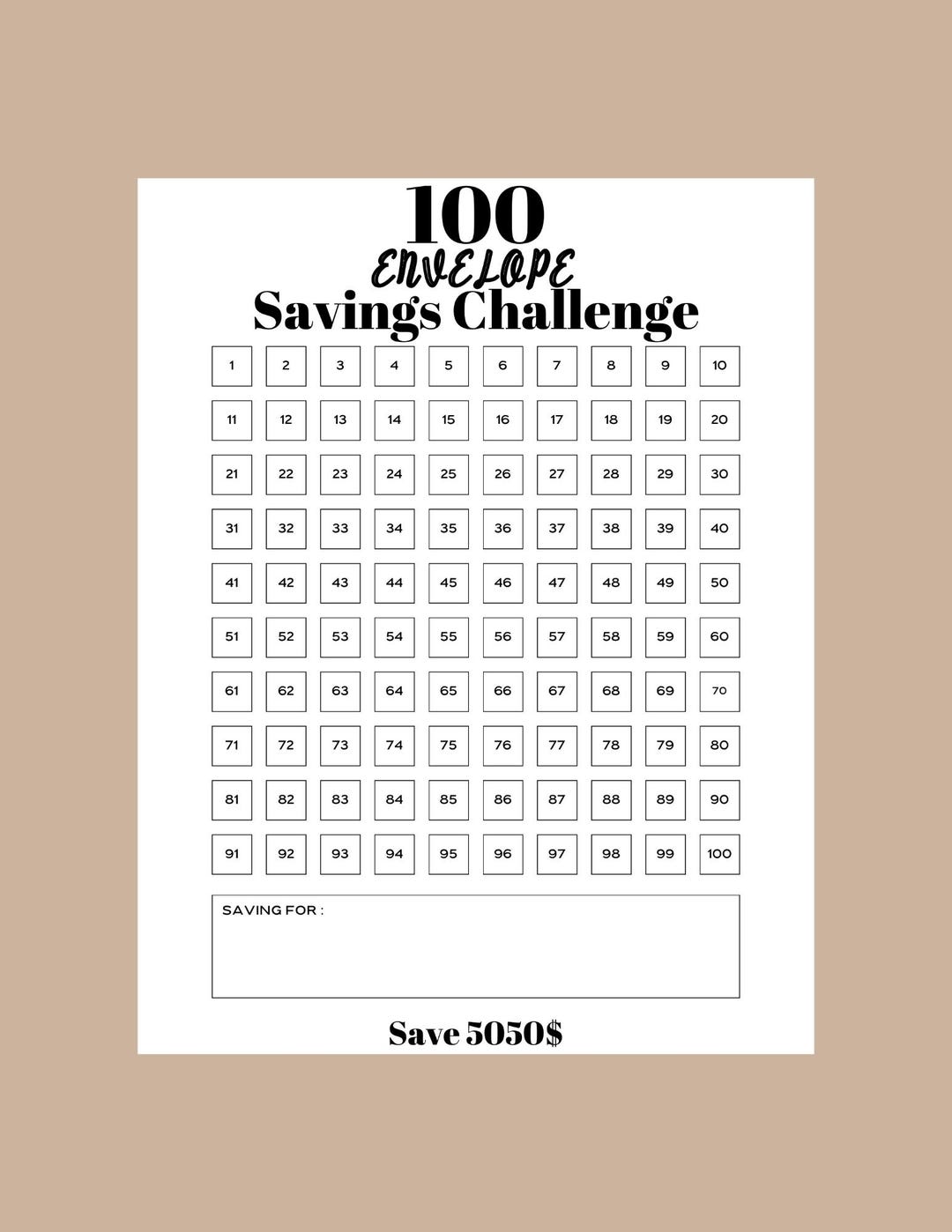 100-day Envelope Savings Challenge | Printable Money Tracker ...