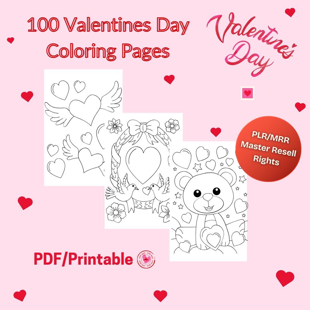 100 Valentine's Day Coloring Pages: Kids & Adults (MRR Digital Download ...