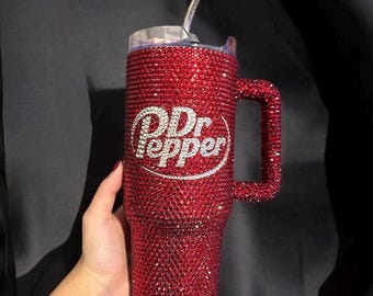 Dr Pepper Inspired Rhinestone Tumbler, 40oz Stanley Quencher - Etsy