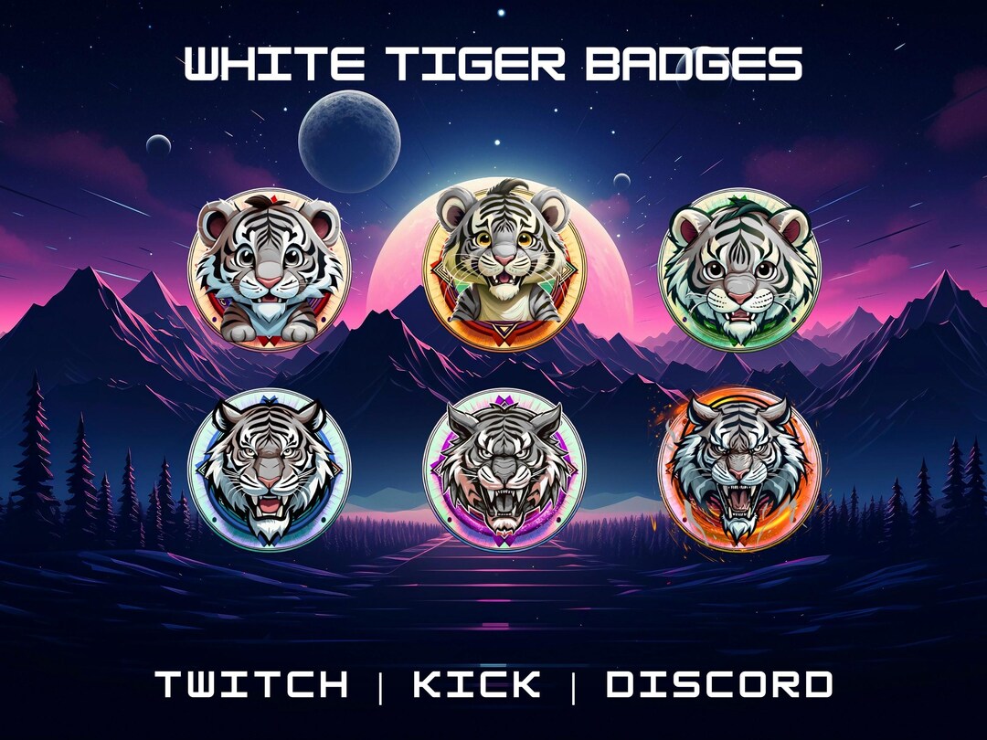 White Tiger Sub Badges | Twitch Sub & Bit Badges | Animal Sub Badges ...