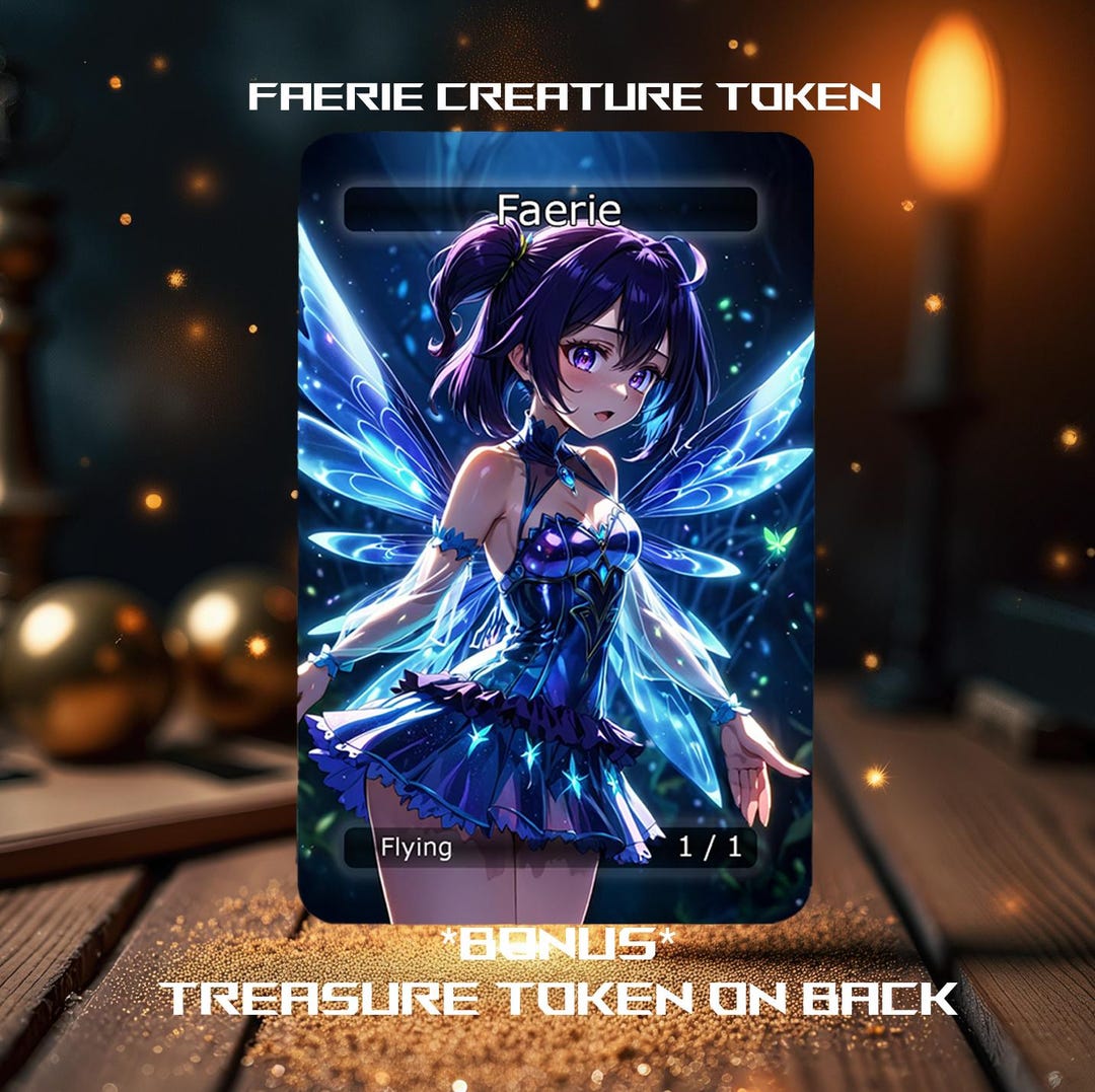 Faerie Creature Token *ANIME * (MTG) ** Bonus Treasure Token on Back ...