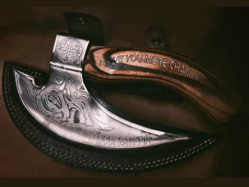 Hand-forged Carbon Steel Viking Axe: Custom Engraved, Leather Sheath - Etsy