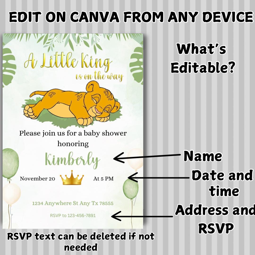 Simba Baby Shower Digital Invitation Simba Baby Shower Invitation Boy ...