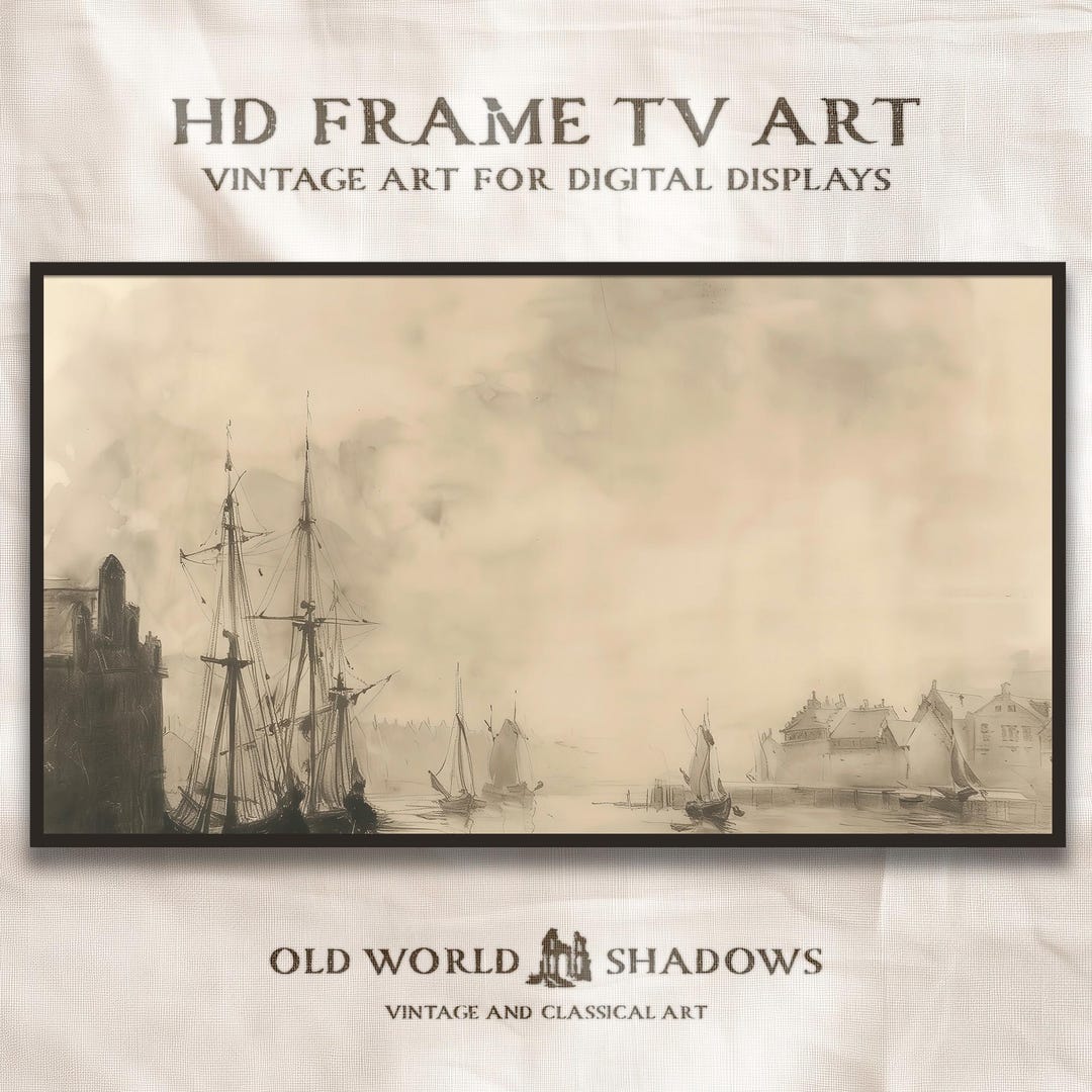 Digital Frame TV Art Vintage Drawing of Fishing Town High-definition Art for Digital Frames - Etsy