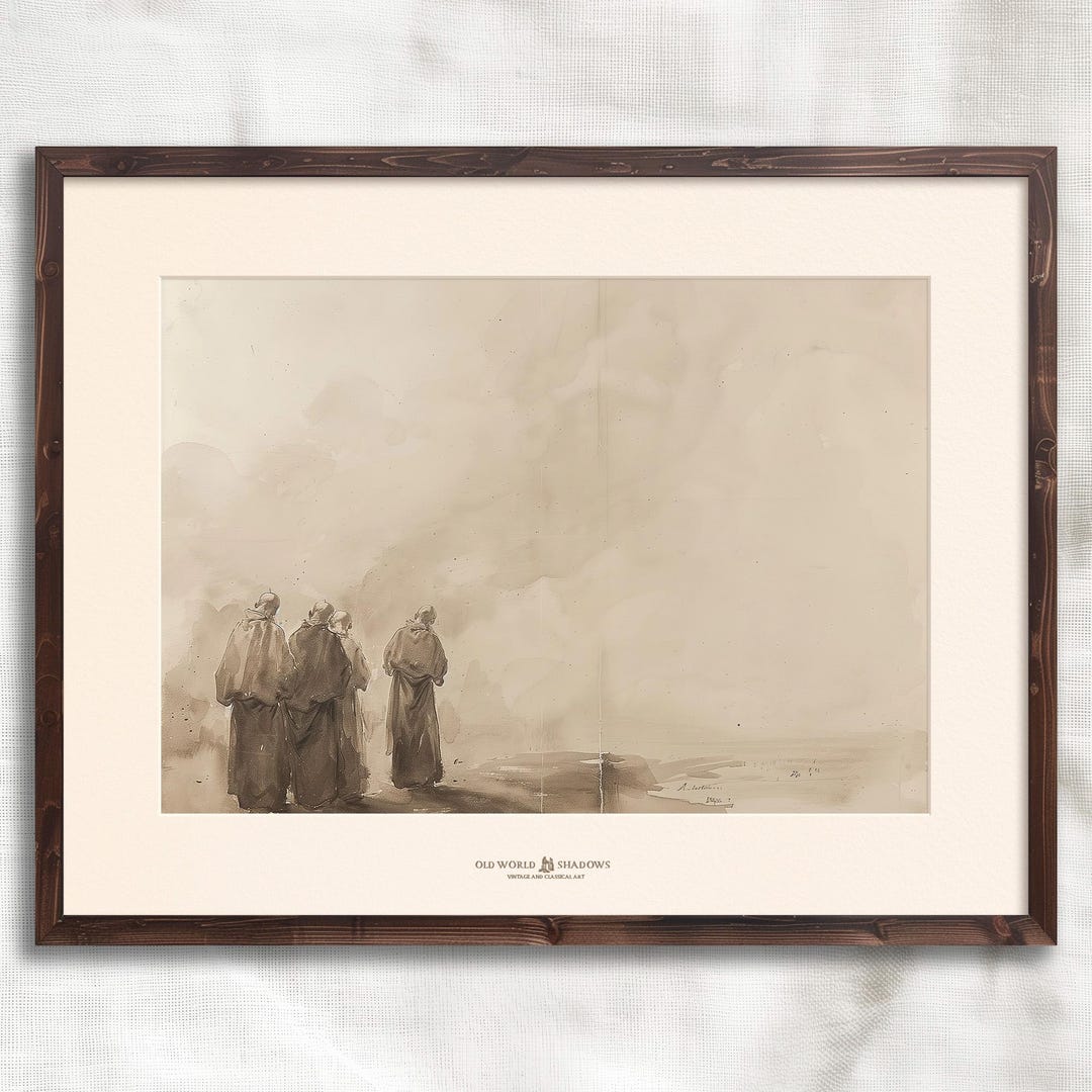 Vintage Drawing of Monks Praying - High-resolution Printable Digital ...