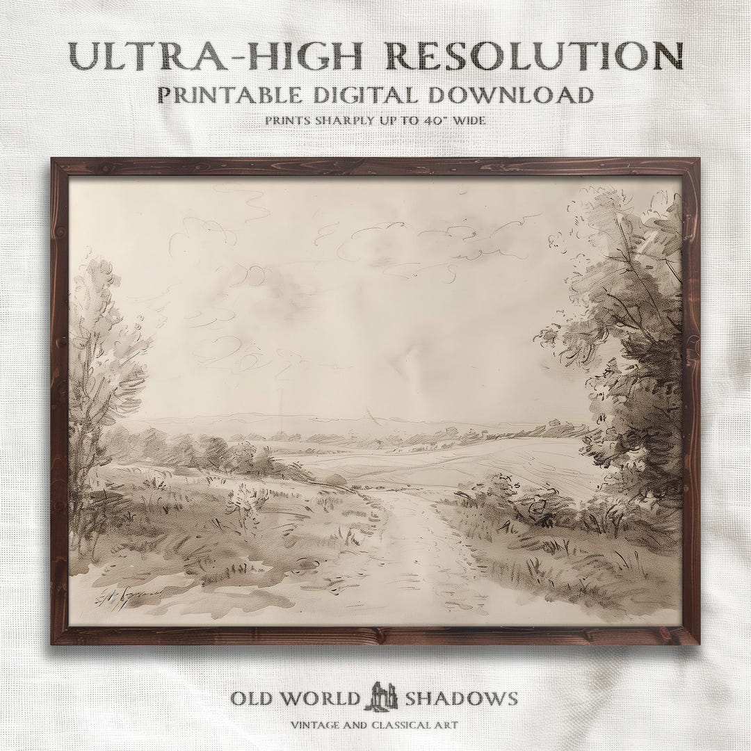 Vintage Landscape Drawing of Path in the Hills High-resolution ...