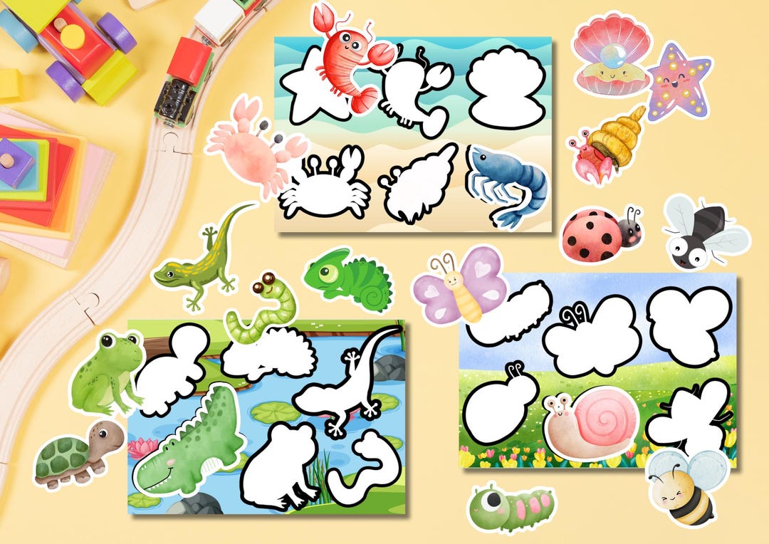 Cute Shape Sorting Activity (bugs, Reptiles, and Sea Creatures ...