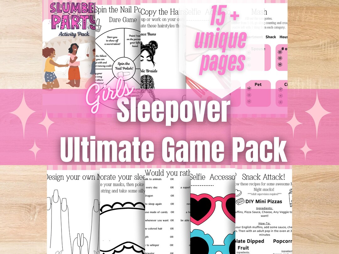 Printable Girls Sleepover Games | Sleepover Birthday Party Game Pack ...