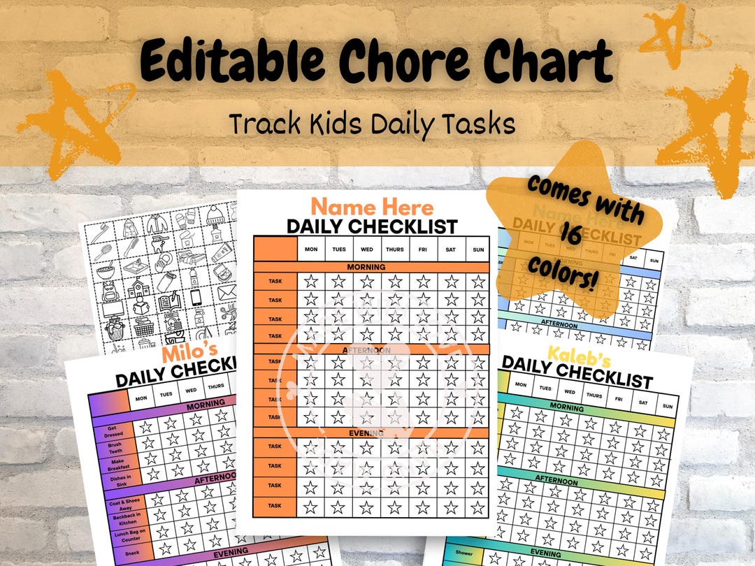 Editable Kids Chore Chart | Sectioned Responsibility Checklist for Kids ...
