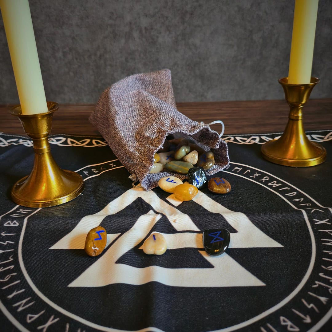 River Rock Rune Set Hand-engraved Natural Pebble Viking Divination ...