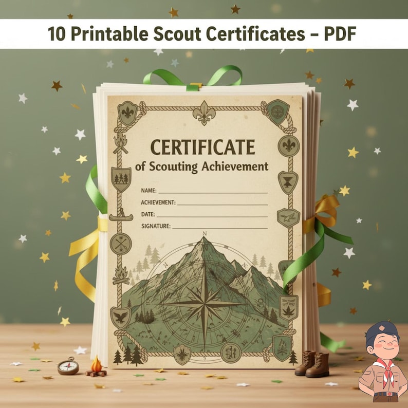 Printable Scout Certificates PDF – 10 Colorful Cub & Boy Scout Awards ...