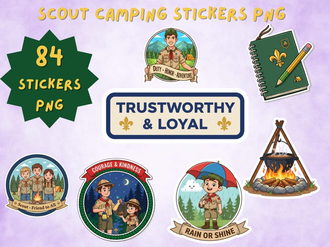 Scouting Camping Sticker Bundle, Outdoor Adventure PNG (digital ...