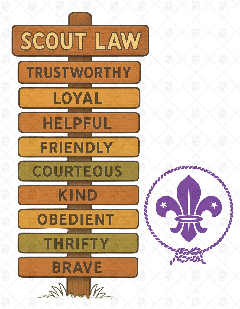 Scout Law PNG – Wooden Sign Scouting Values Digital Design for Printing ...