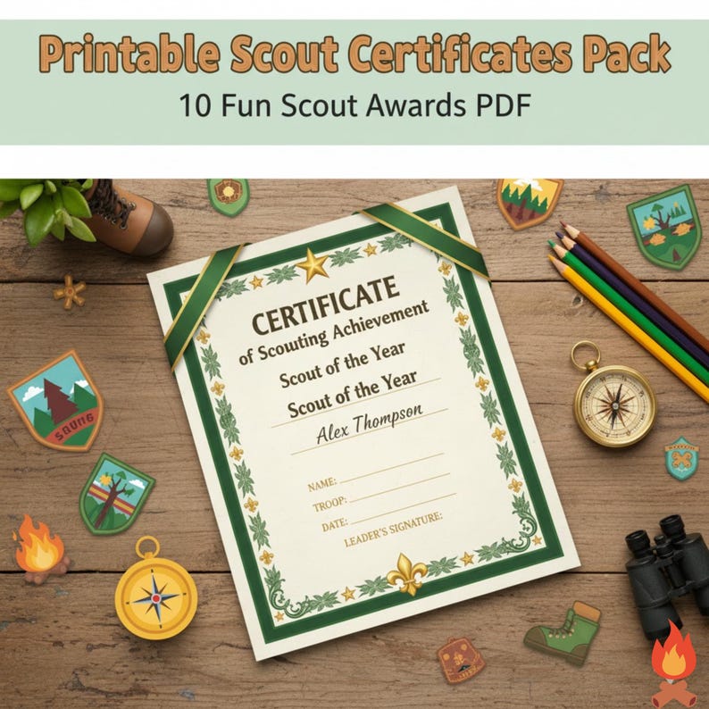 Printable Scout Certificates PDF – 10 Colorful Cub & Boy Scout Awards ...