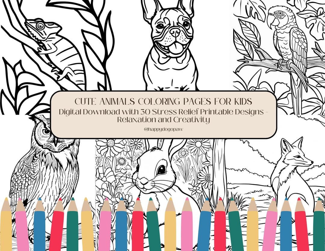 30 Cute Animal Coloring Pages PDF – Printable Adult & Kids Coloring ...