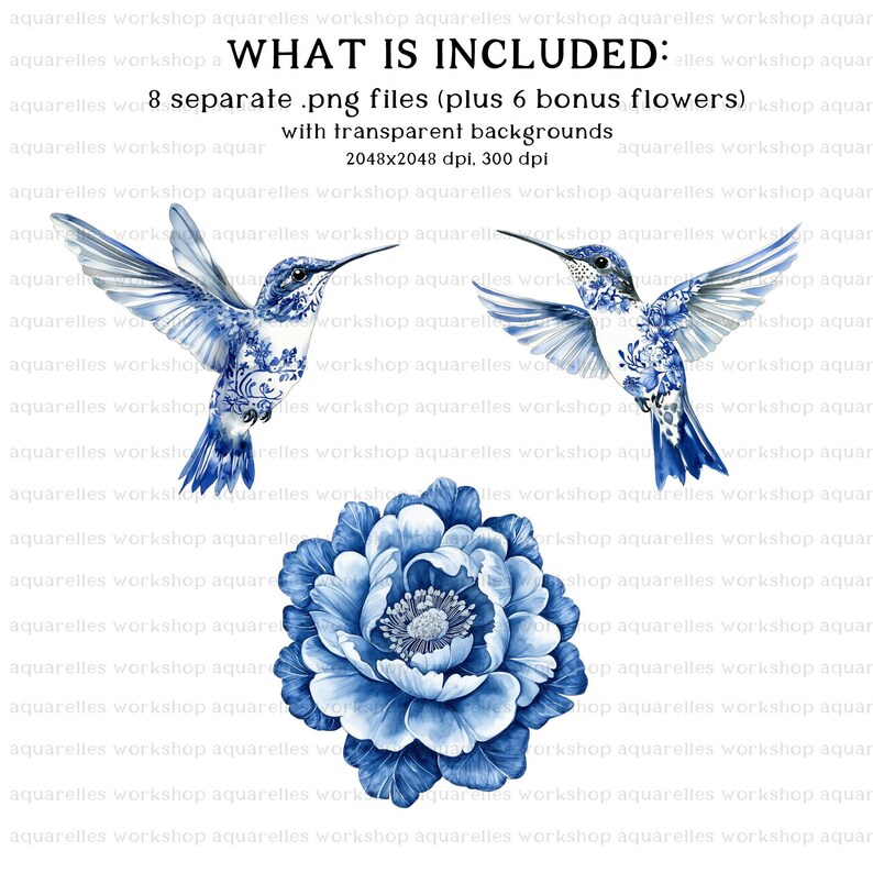 Chinoiserie Hummingbirds: 8 Blue and White Hummingbirds (plus Bonus ...