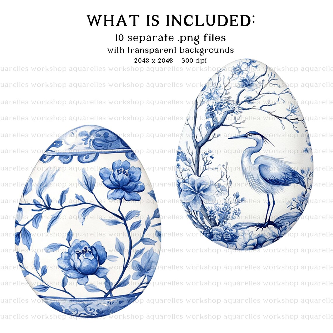 Chinoiserie Easter Egg Clipart Collection: 10 Blue and White Easter ...