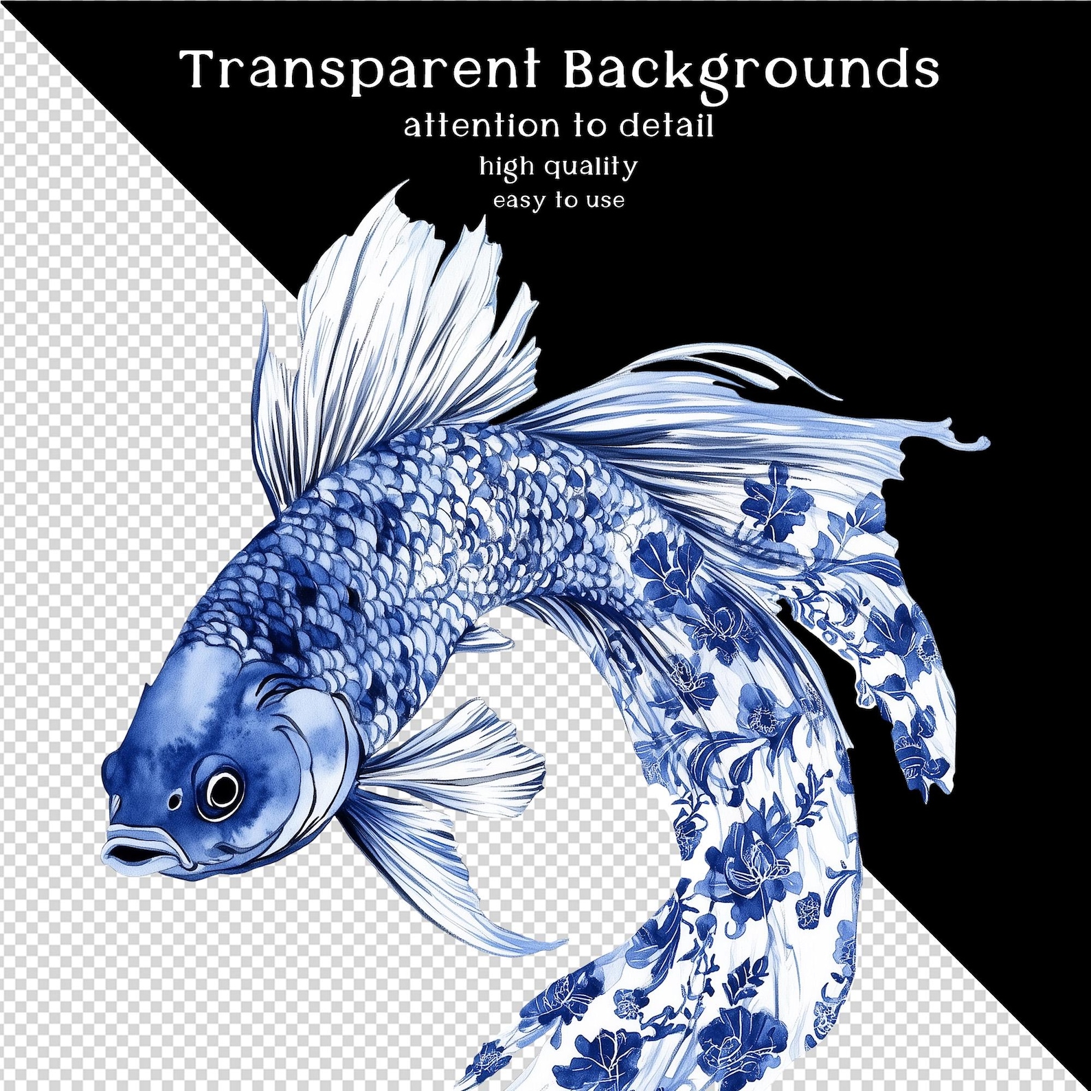 Toile Fish / Chinoiserie Fish Clipart Collection: 6 Blue and White Fish ...