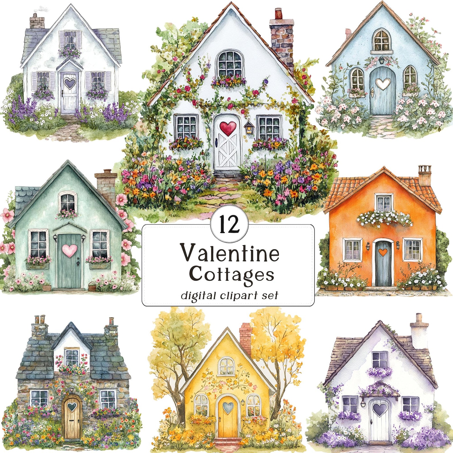 Valentine Cottages Clipart PNG, Cute Valentine Cottagecore Clip Art ...