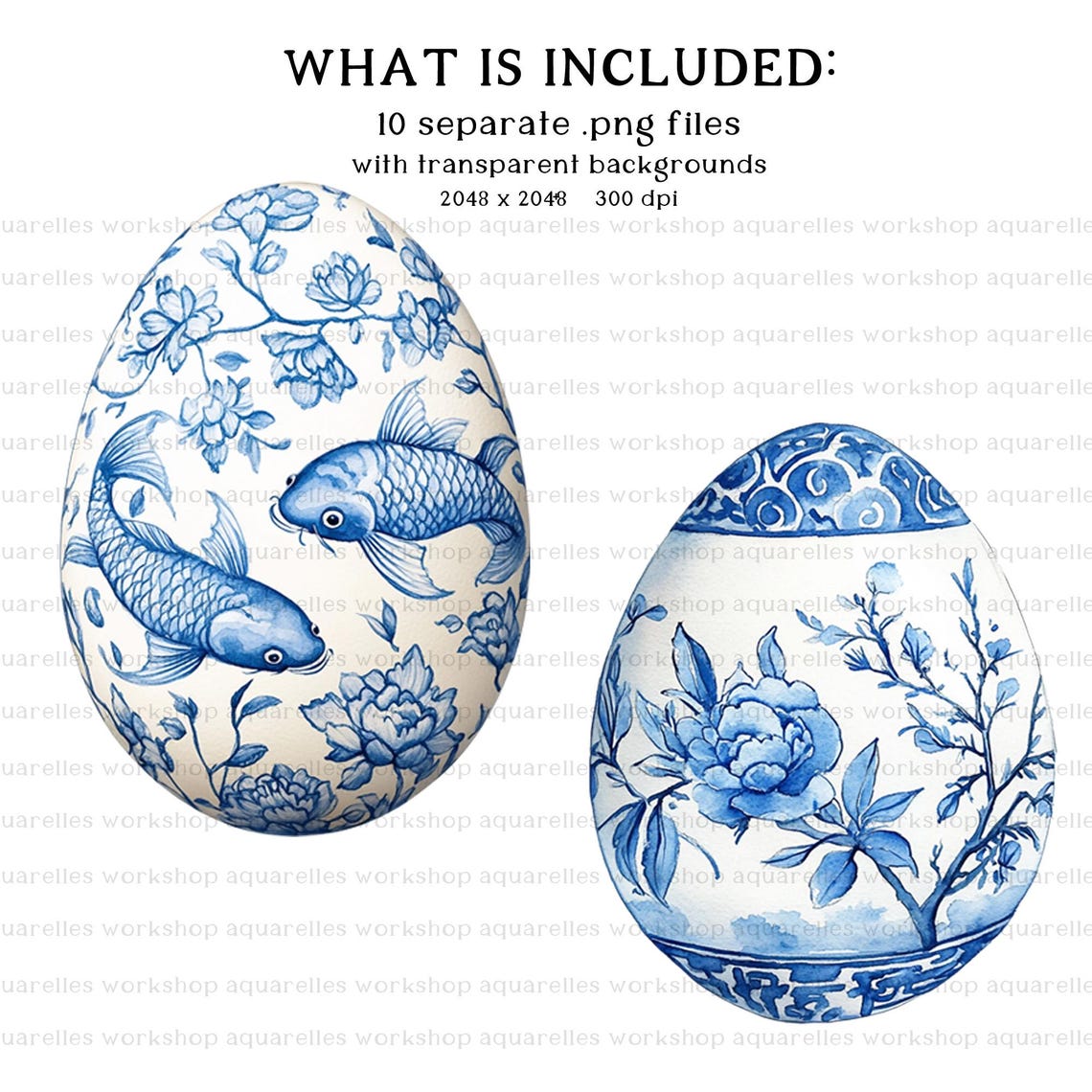 Chinoiserie Easter Egg Clipart Collection: 10 Blue and White Easter ...
