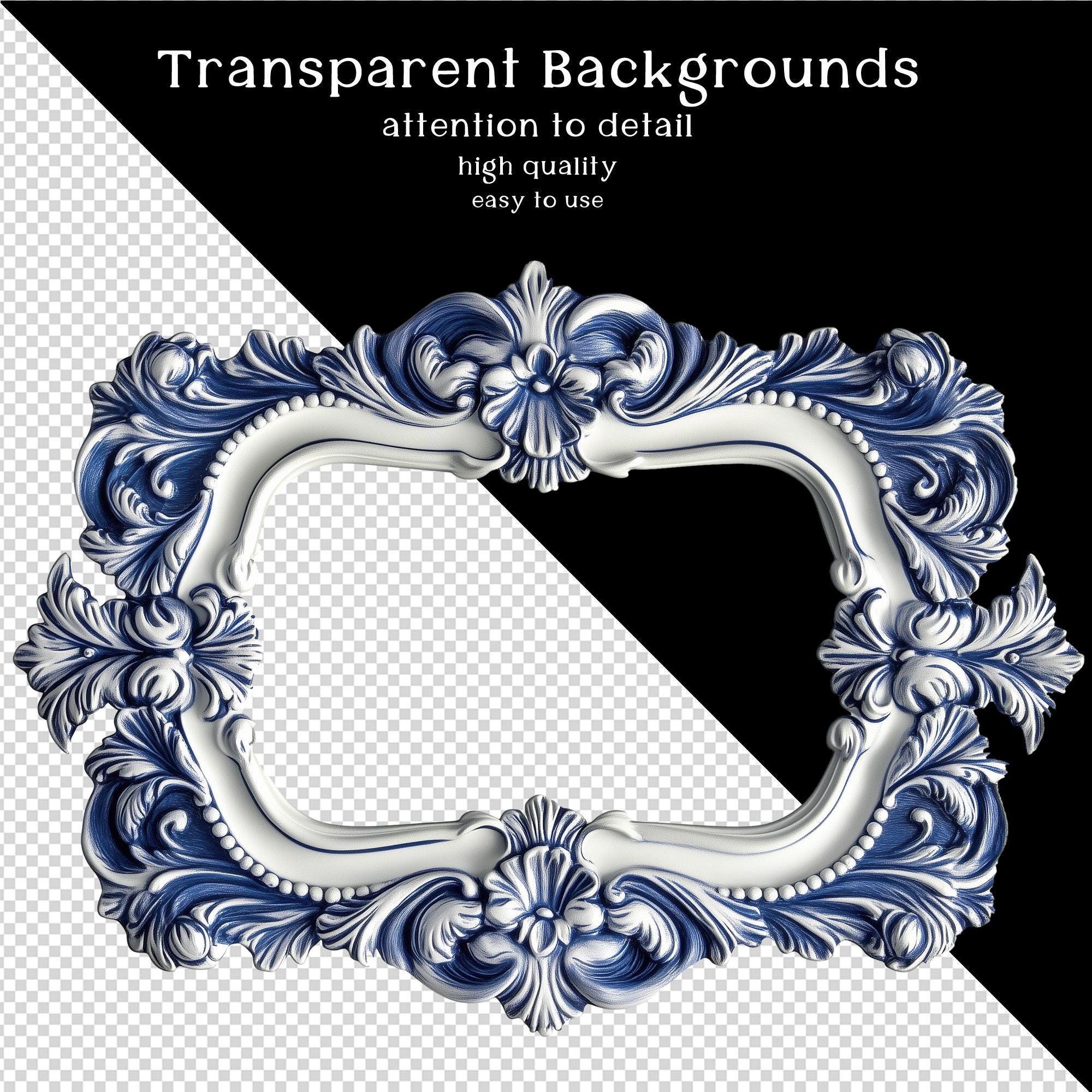 Blue and White Frames Clipart Set: 7 Dark Blue and White Frames for ...