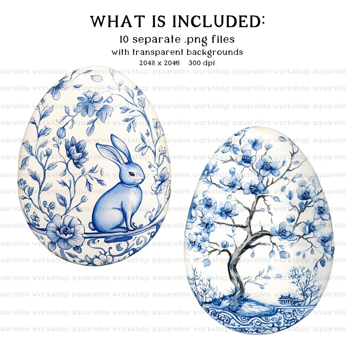 Chinoiserie Easter Egg Clipart Collection: 10 Blue and White Easter ...