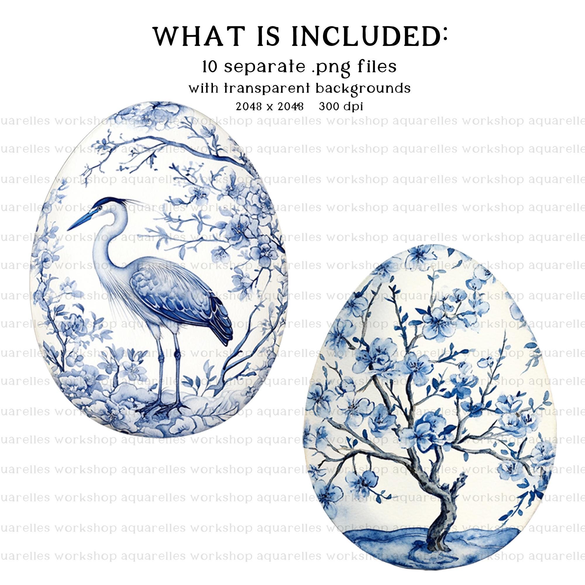 Chinoiserie Easter Egg Clipart Collection: 10 Blue and White Easter ...
