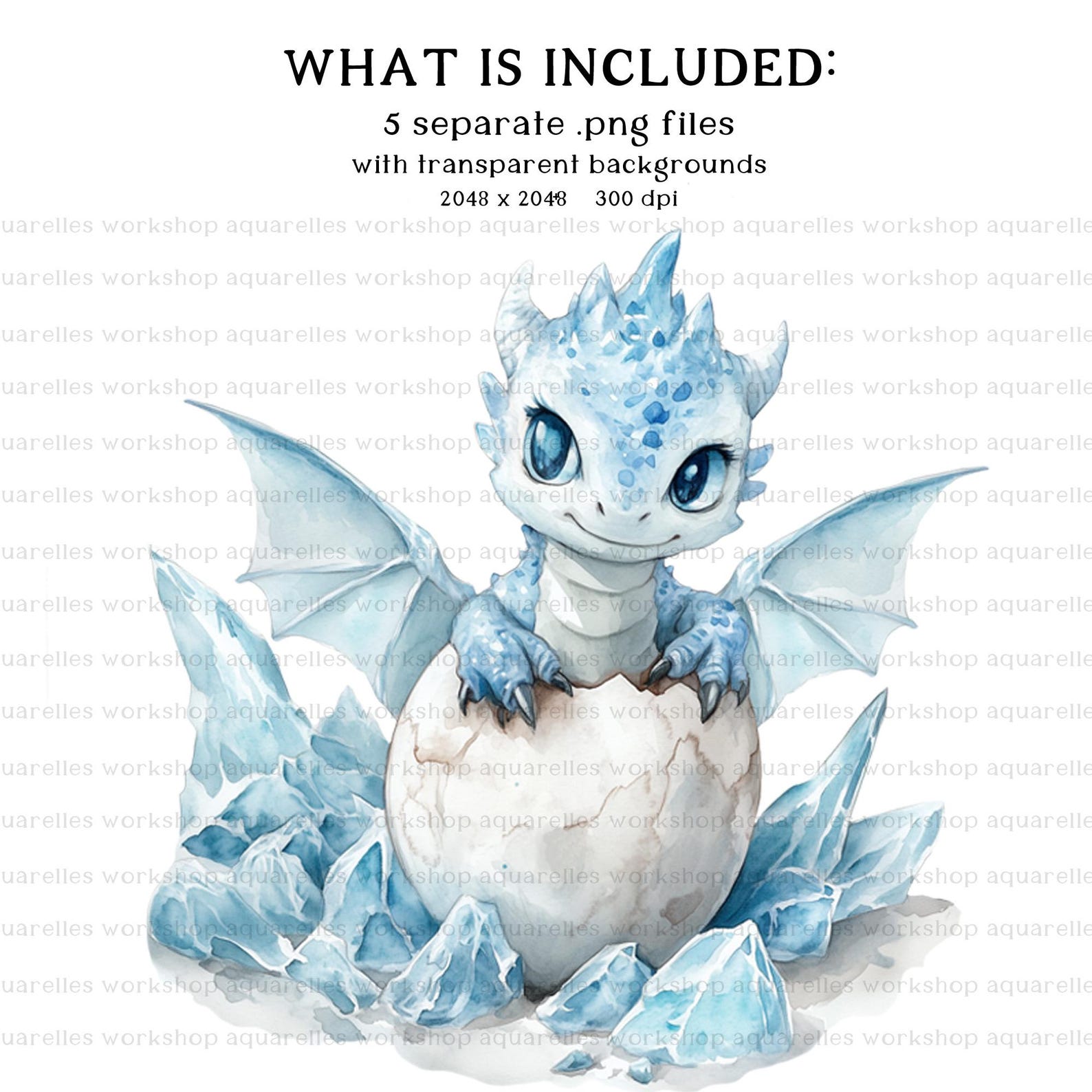 Baby Ice Dragons Clipart Set - Baby Dragon, Dragon Egg, Sitting Dragon ...