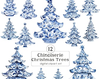 CHRISTMAS Blue CHINOISERIE Tree Png - Etsy