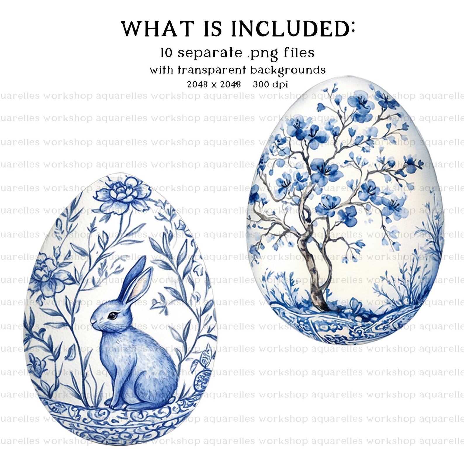 Chinoiserie Easter Egg Clipart Collection: 10 Blue and White Easter ...