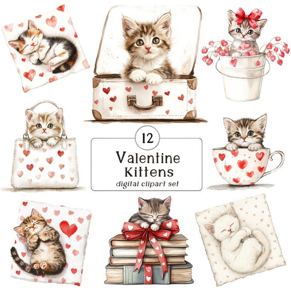 Valentines Kittens Clipart - Etsy