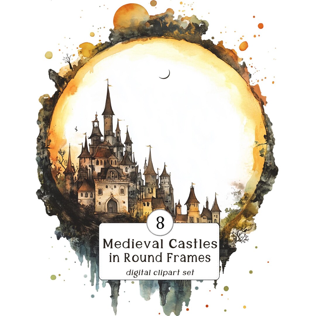 Medieval Castles in Round Frames Clipart -- Renaissance Design, Castle ...