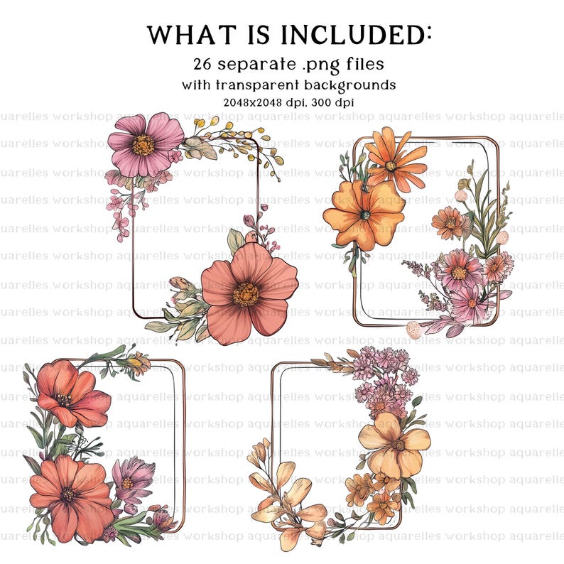 26 Boho Floral Frame Clipart Set: Beautiful Frames in a Chic Bohemian ...