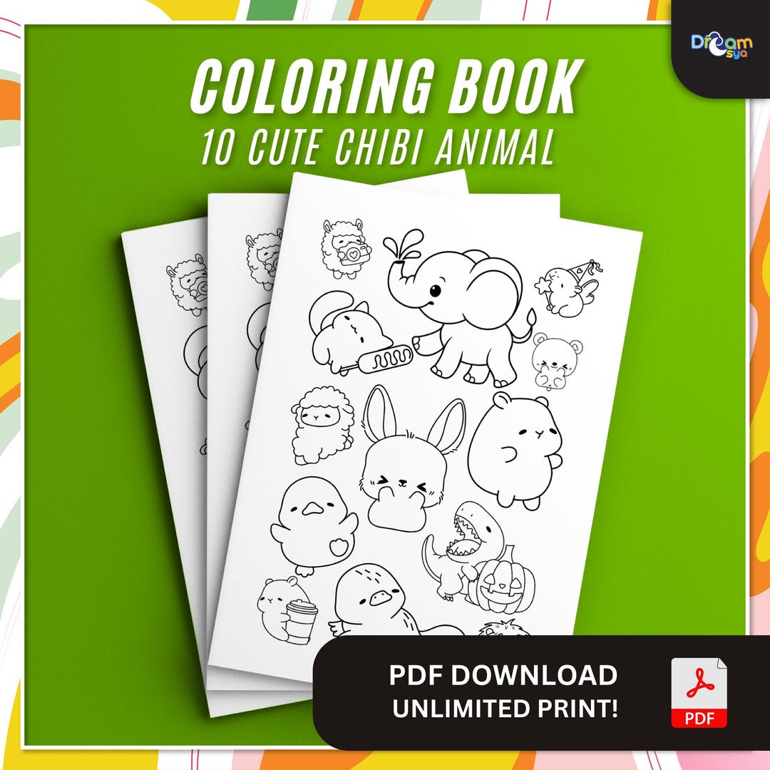 10 Cute Chibi Animal - [PDF] Printable Coloring Book for Kids Adults ...