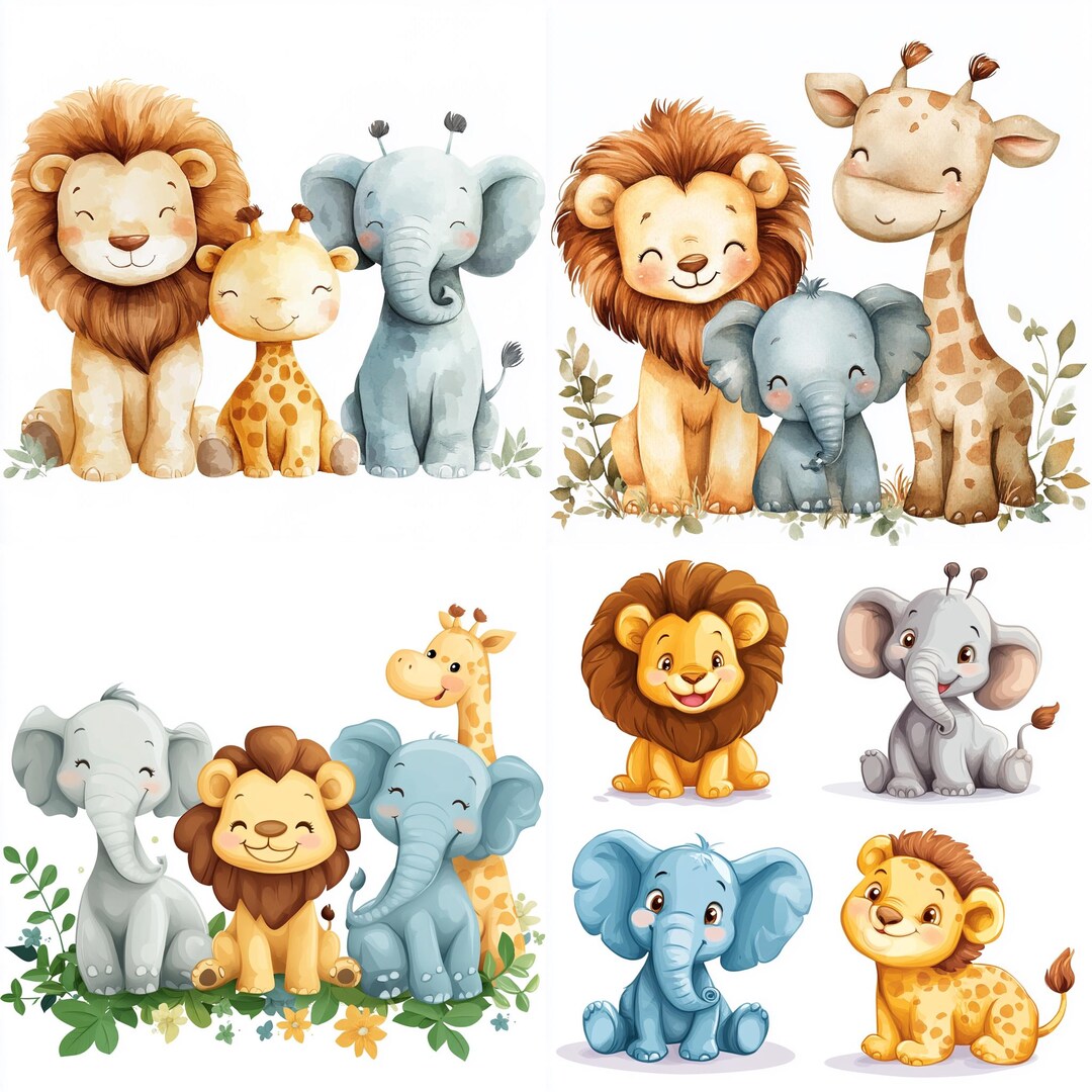 Adorable Baby Animal Clip Art Bundle – Cute Smiling Creatures for Kids ...