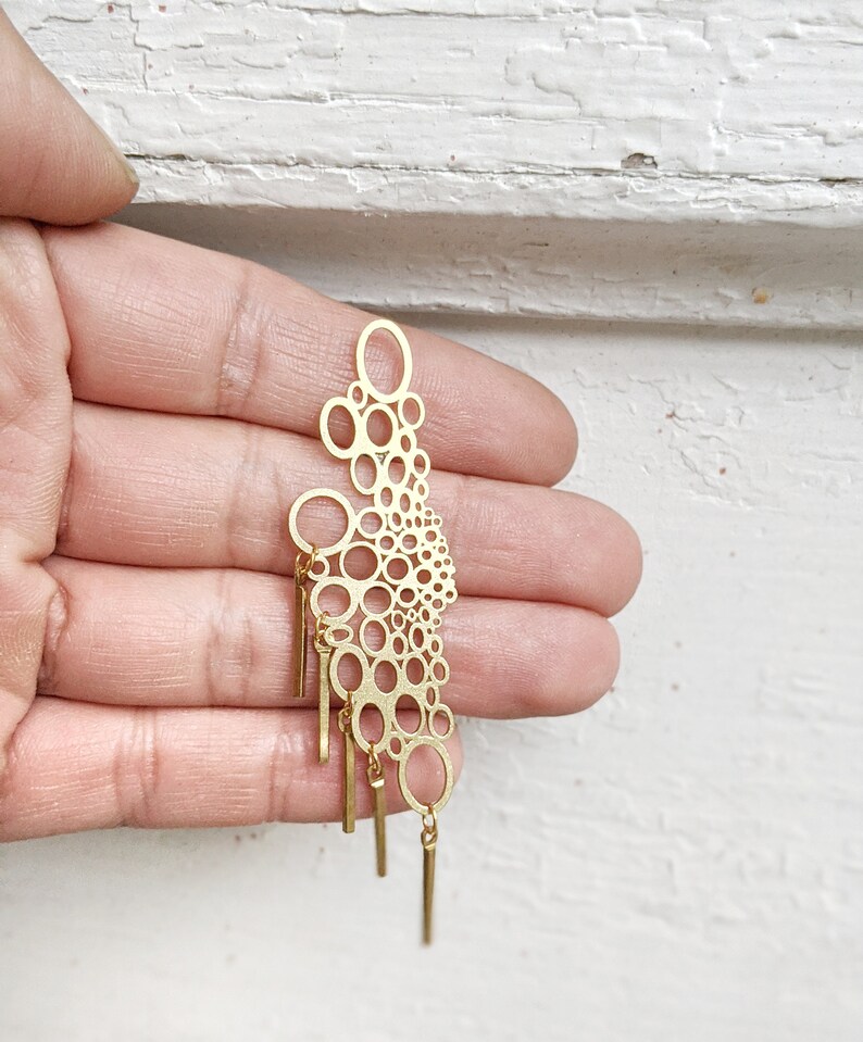 Long Brass Earrings Statement Post Earrings Circle Stud - Etsy