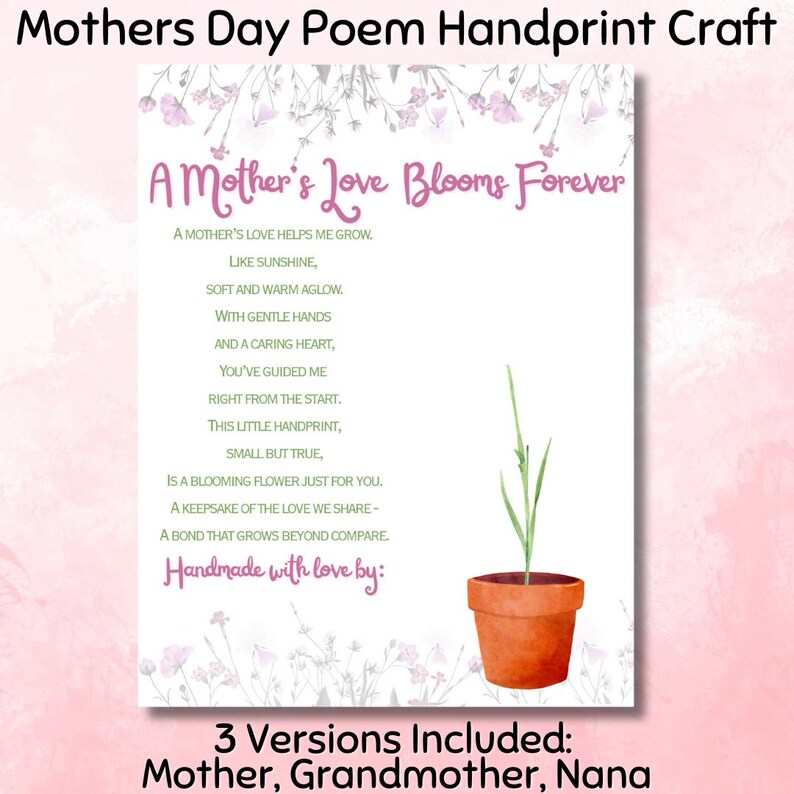 Mother's Day Handprint Flower Pot Craft: Keepsake Gift (digital ...