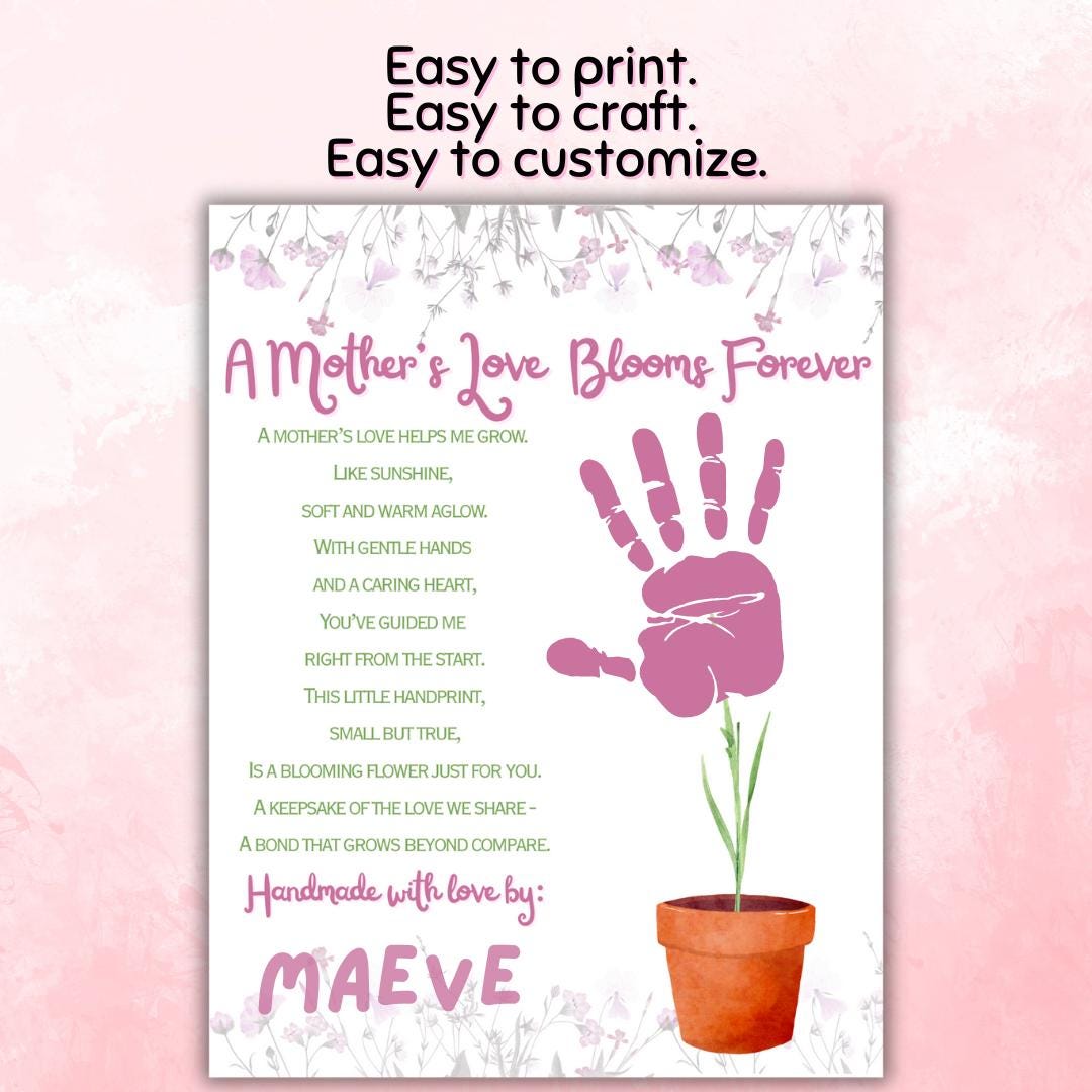 Mothers Day Handprint Craft, Flower Pot Poem, Mothers Day Card, Flower ...
