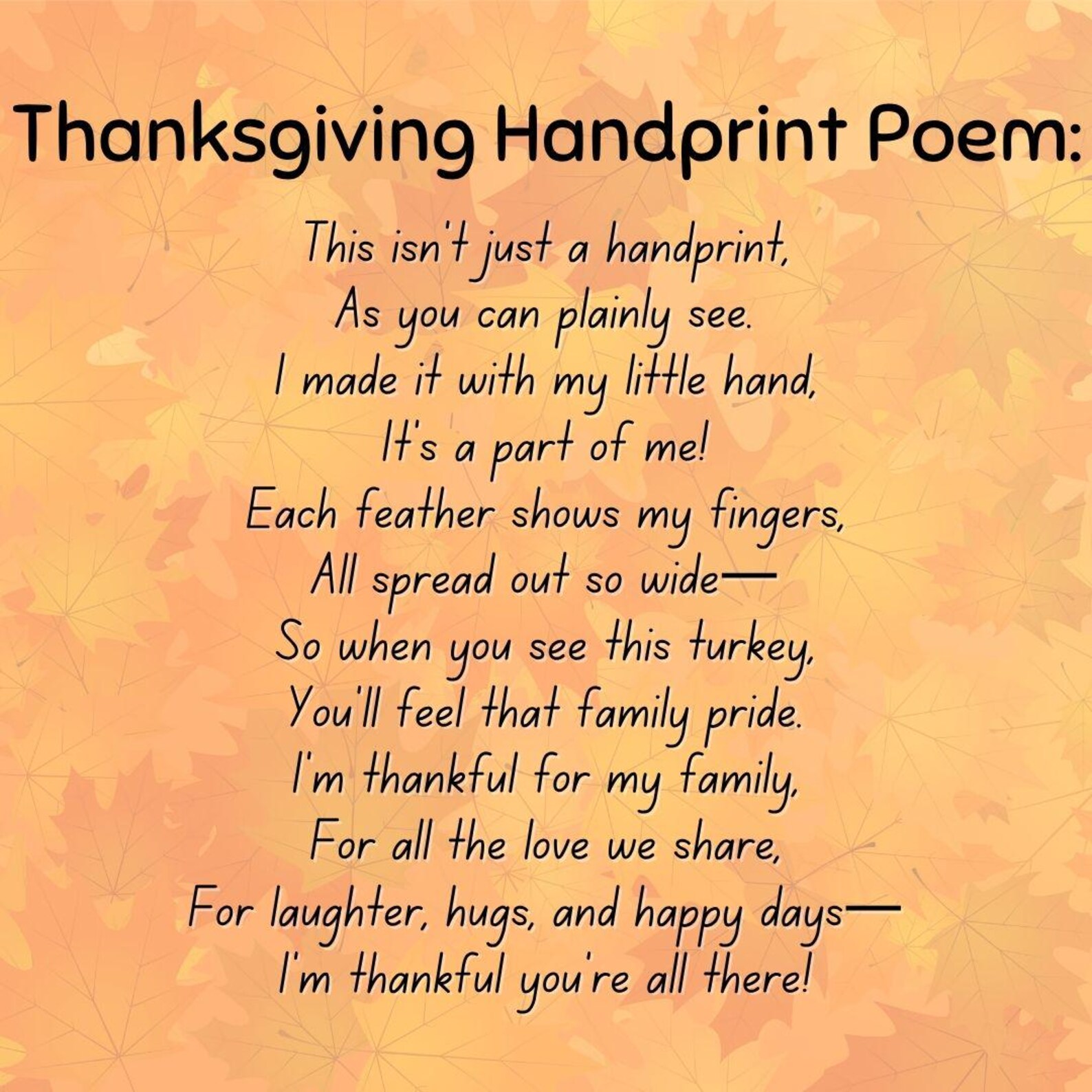 Turkey Handprint Poem Craft: Thanksgiving Keepsake (PDF) - Etsy