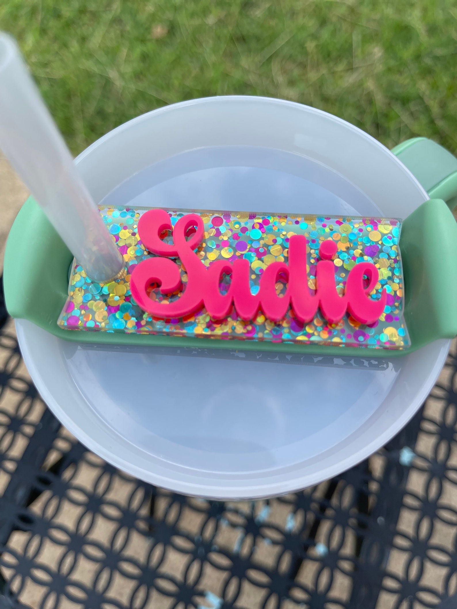 Glitter Dot and Hot Pink, Personalized Lid Topper, Glicustom Name Lid ...