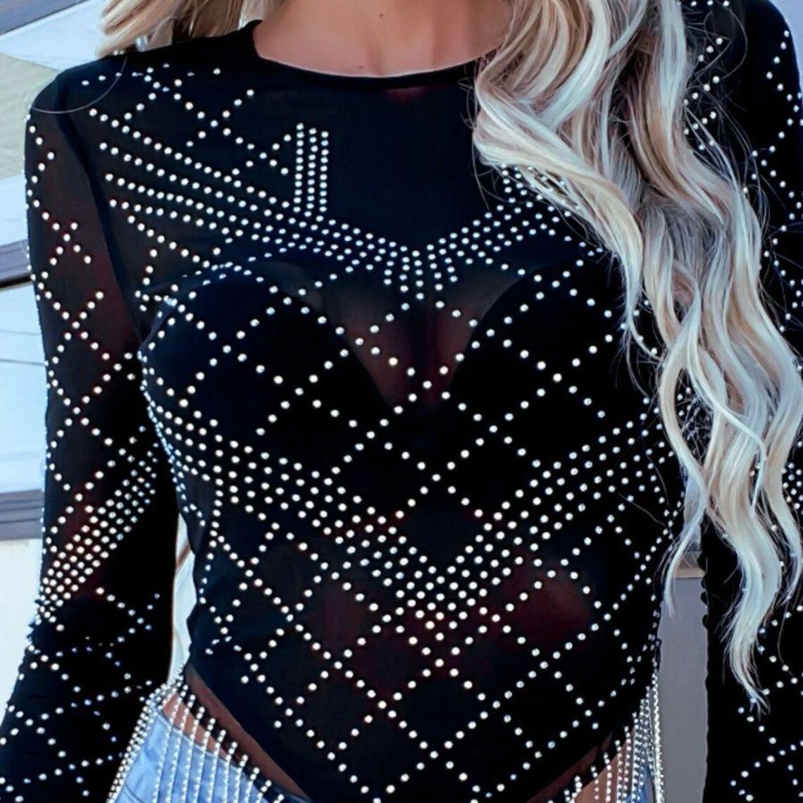 Western Sheer Rhinestone Fringe Top - Etsy