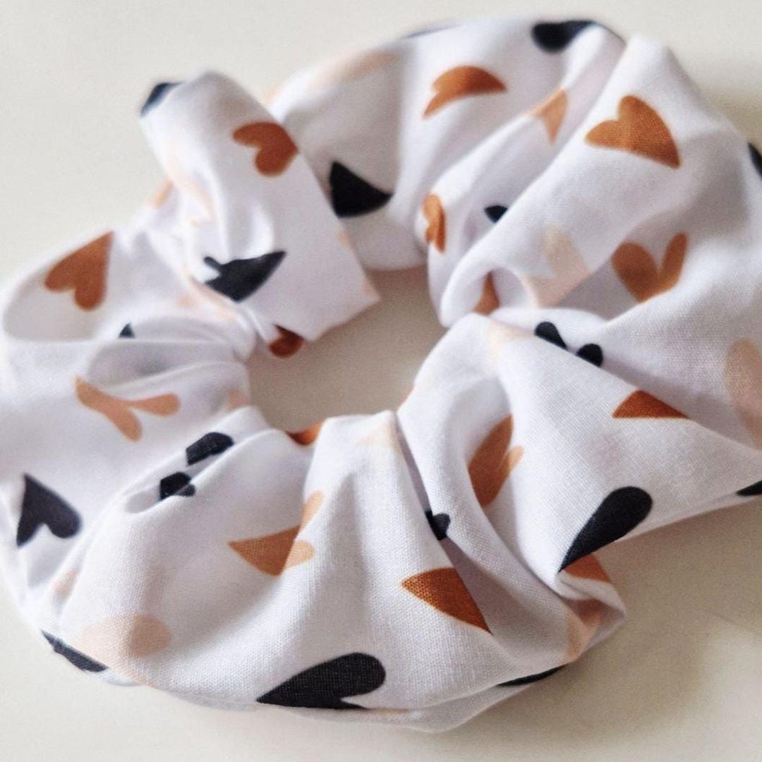 Heart Print Scrunchie | Handmade Hair Tie for Women & Girls - Etsy