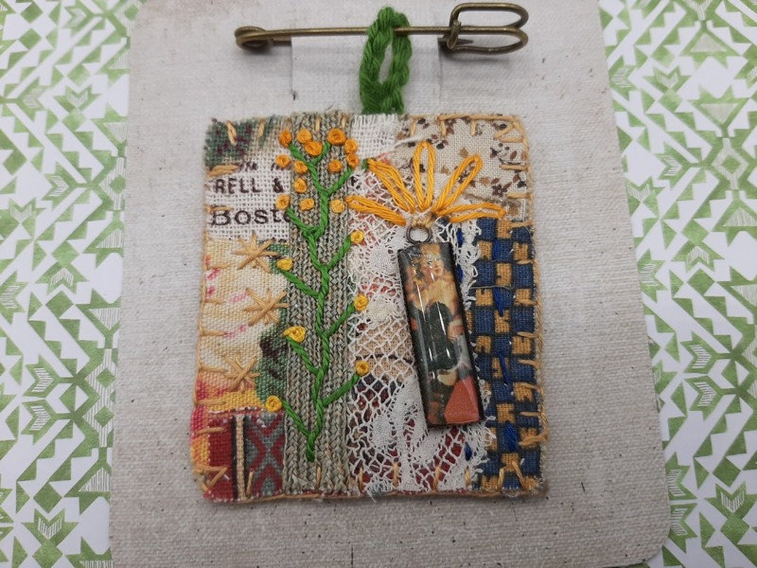 Hand Sewn Brooch, Pin up Textile Brooch, Patchwork Brooch, Hand ...