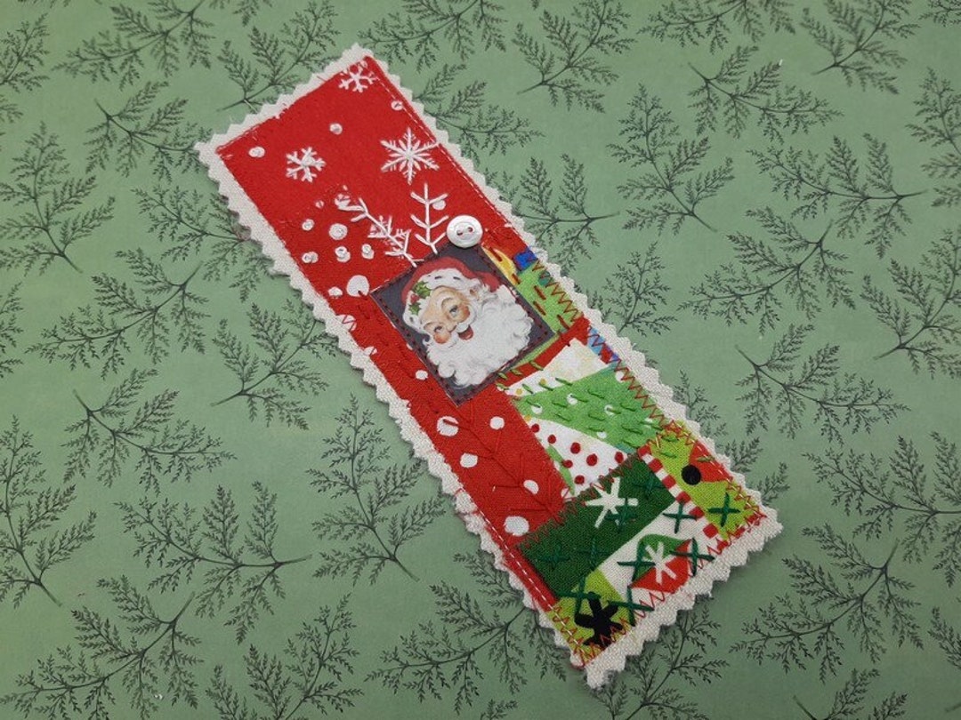 Fabric Christmas Bookmarks, Christmas Fabric Patchwork, Santa Claus ...