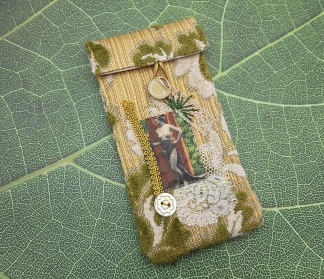 Bezel Case in Fabric Vintage Tapestry Green and Yellow Retro - Etsy