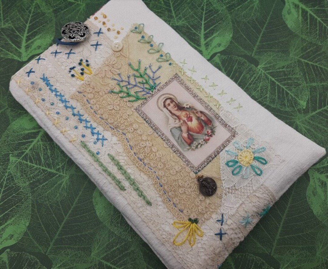 Vintage Cotton-linen Book Cover for the Virgin Mary, With Appliquéd and ...