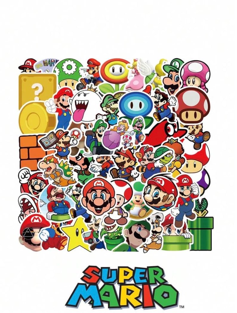 50 Pcs "mario + Friends" Stickers for Laptop Water Bottle Books Endless ...